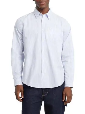 Guess Regular Fit Stripe Cotton Button-up Shirt - Medium Blue