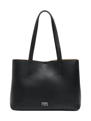 Bimba Y Lola Leather Shopper Bag With Metallic Logo - Black