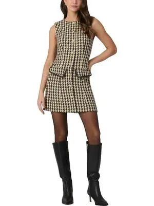 Shoshanna Abigail Houndstooth Tweed Mini Dress - Jet Multi