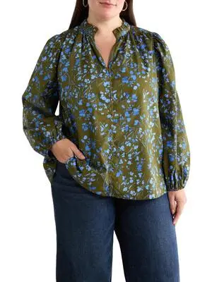 SUGARLIPS Solvay Floral Nellian Ruffle Collar Button-up Shirt - Green-blue-multi