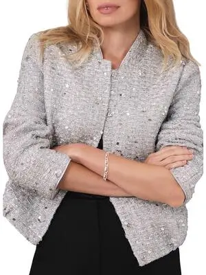 Mint Velvet Sequin Boucle Bomber Jacket - Silver