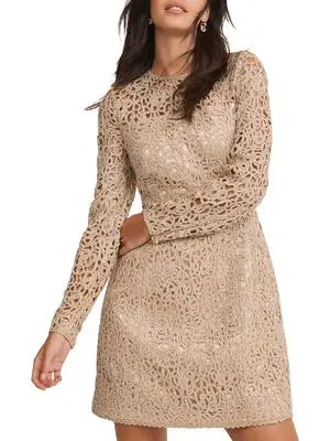Mint Velvet Metallic Lace Mini Dress - Gold