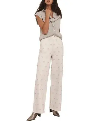 Mint Velvet Embellished Wide Leg Jeans - White