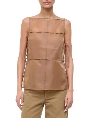 Staud Chandler Sleeveless Chiffon Top With Side Ties - Walnut