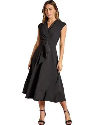 Coast Belted Crepe V-neck Midi Dress - Black