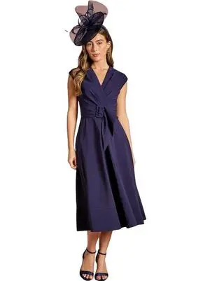 Coast Belted Crepe V-neck Midi Dress - Navy