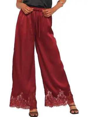 PETAL & PUP Viola Drawstring Waist Wide Leg Pants - Wine