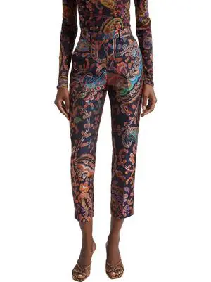 Etro Bristol Paisley Jacquard Ankle Trousers - Multicolour On Blue Base