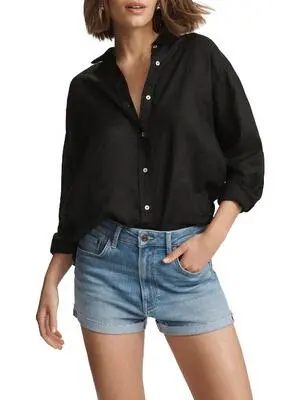 MAVI Oversized Linen Button-up Shirt - Black