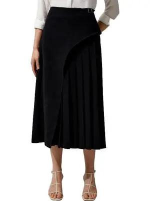 Karen Millen Buckle Detail Pleated Midi Skirt - Black
