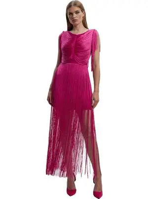 Karen Millen Draped Fringe Mini Dress - Magenta