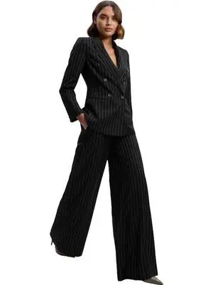 Karen Millen Petite Pinstriped Wide Leg Trousers - Black