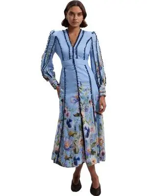 Karen Millen Trailing Floral Woven Plunge Maxi Dress - Blue