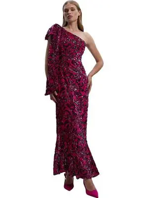 Karen Millen Velvet Sequin One-shoulder Maxi Dress - Purple