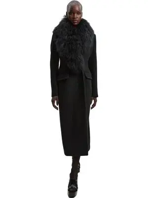 Karen Millen Wool Midi Coat With Detachable Collar - Black