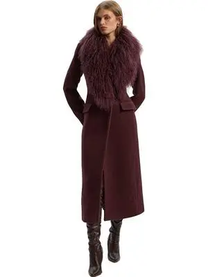 Karen Millen Wool Detachable Collar Midi Coat - Burgundy