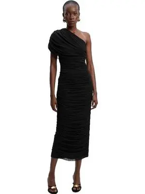KAREN MILLEN Mesh Asymmetric Neck Knit Maxi Dress