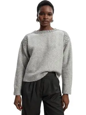 Karen Millen Embellished Trim Knit Jumper - Grey