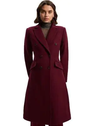 Karen Millen Wool Double-breasted Midi Coat - Burgundy