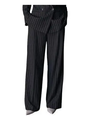 Karen Millen Pinstripe Wide Leg Tailored Trousers - Black