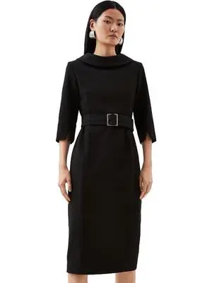 Karen Millen Petite Roll Neck Pencil Midi Dress - Black