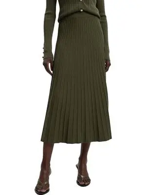 Karen Millen Textured Knit Pleated Midi Skirt - Olive