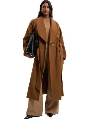 Karen Millen Brushed Wool Wrap Maxi Coat - Camel