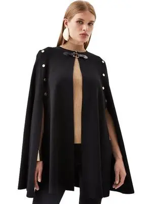 Karen Millen Knitted Cape Coat With Popper Detail - Black