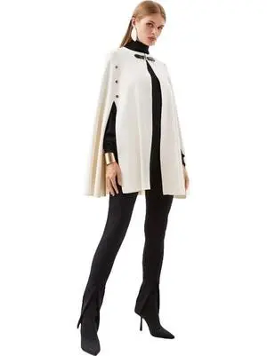 Karen Millen Popper Detail Knit Cape Coat - Cream