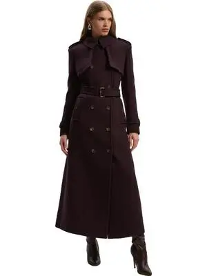 Karen Millen Petite Wool Trench Maxi Coat - Wine