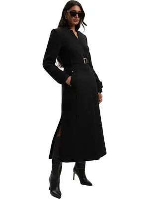 Karen Millen Wool Notch Neck Belted Maxi Coat - Black