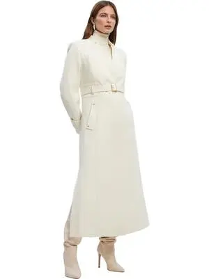 Karen Millen Wool Notch Neck Belted Maxi Coat - Ivory