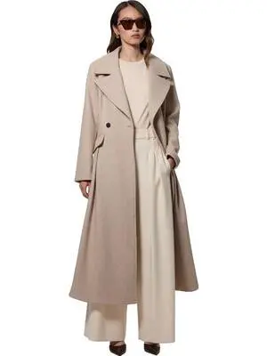 Karen Millen Wool Tailored Flared Skirt Midi Coat - Oatmeal