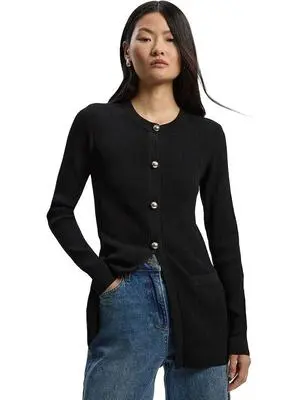 Karen Millen Dome Button Longline Knitted Cardigan - Black