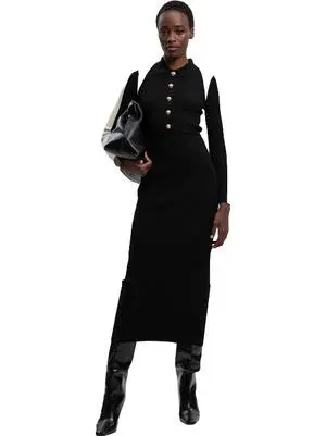 Karen Millen Rib Knit Long Sleeve Military Midi Dress - Black