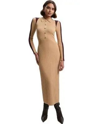 Karen Millen Rib Knit Color Block Midi Dress - Natural
