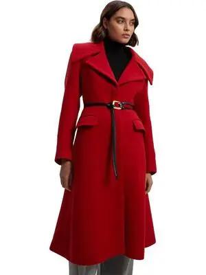 Karen Millen Wool Shawl Collar Belted Midi Coat - Red