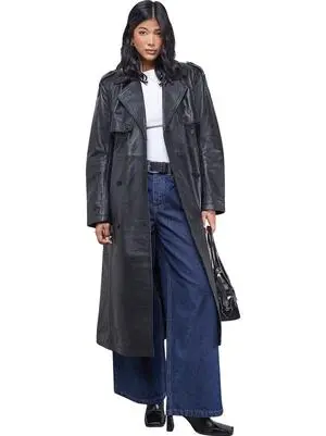 WAREHOUSE Real Leather Belted Trench Coat