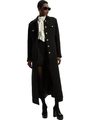 Karen Millen Wool Military Tailored Maxi Coat - Black