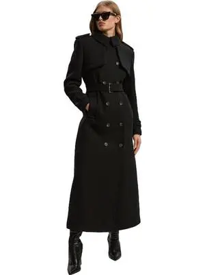 Karen Millen Wool-blend Belted Trench Maxi Coat - Black