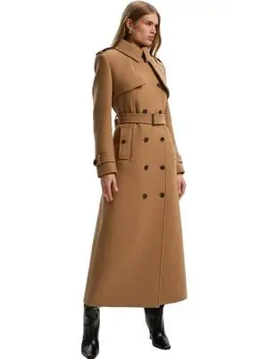 Karen Millen Karen Millen Wool Mix Belted Trench Maxi Coat Camel