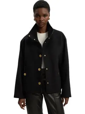 Karen Millen Brushed Wool Tailored Coat With Funnel Neck - Black