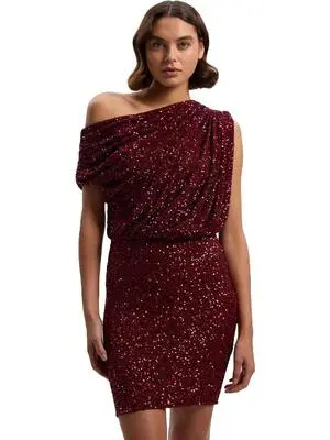 Karen Millen One-shoulder Sequin Mini Dress - Plum