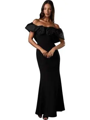 Coast Bardot Rose Detail Maxi Dress - Black