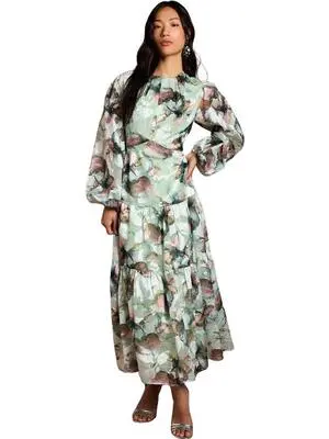 Coast Puff Sleeve Jacquard Midaxi Dress - Sage