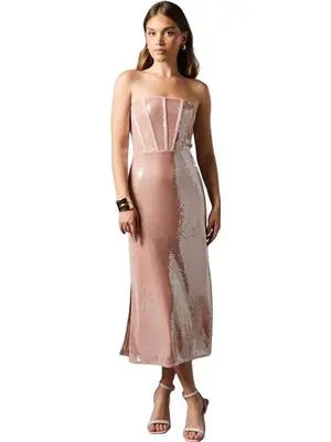 Coast Sequined Bandeau Corset Midi Dress - Mink