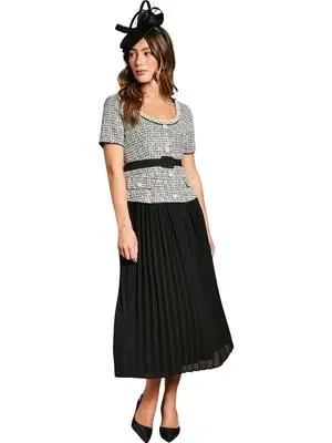 Coast Tweed Bodice Pleated Skirt Dress - Mono