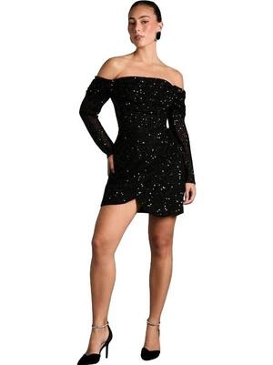 Coast Bardot Long Sleeve Wrap Mini Dress - Black
