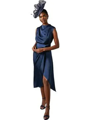 Coast Satin Twist Waist Midi Dress - Navy