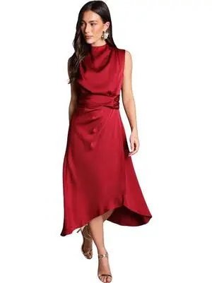 Coast Satin Twist Waist Midi Dress - Raspberry